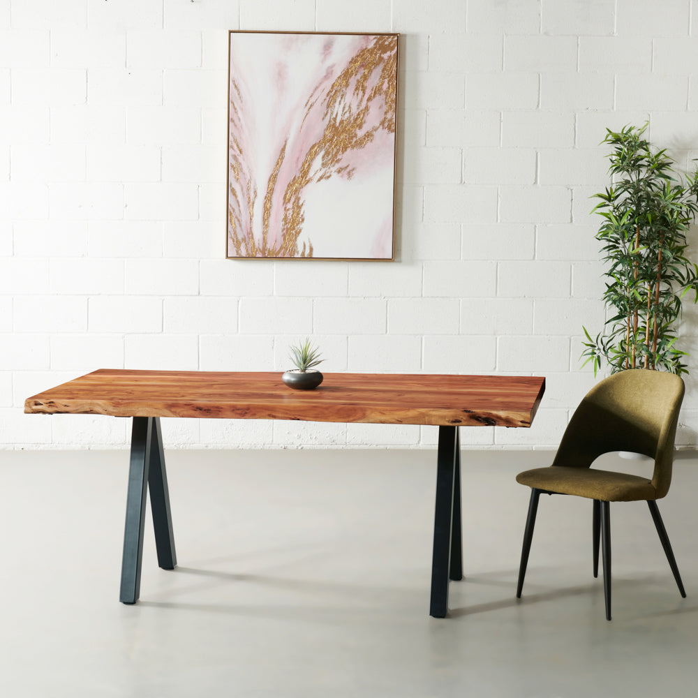 Acacia Solid Wood Live Edge Table with Black Pyramid-Shaped Legs ...